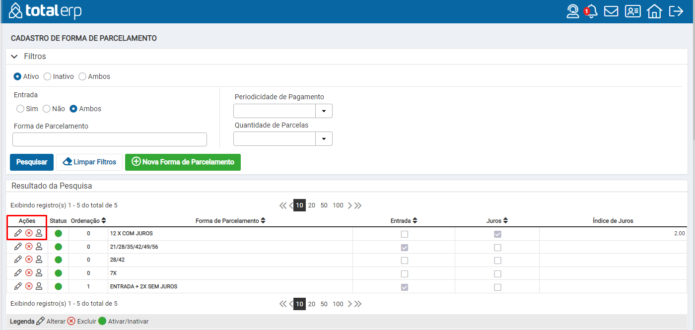 Como realizar o cadastro e gerenciamento de formas de parcelamento
